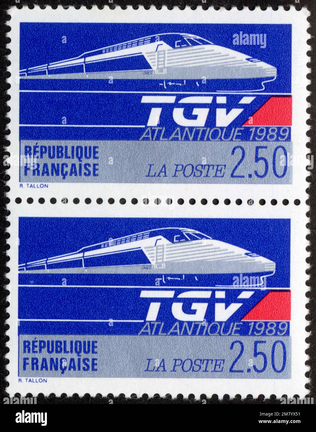 LOT DE DEUX TIMBRES NON OBLITÉRÉS TGV ATLANTIQUE 1989. RÉPUBLIQUE ...