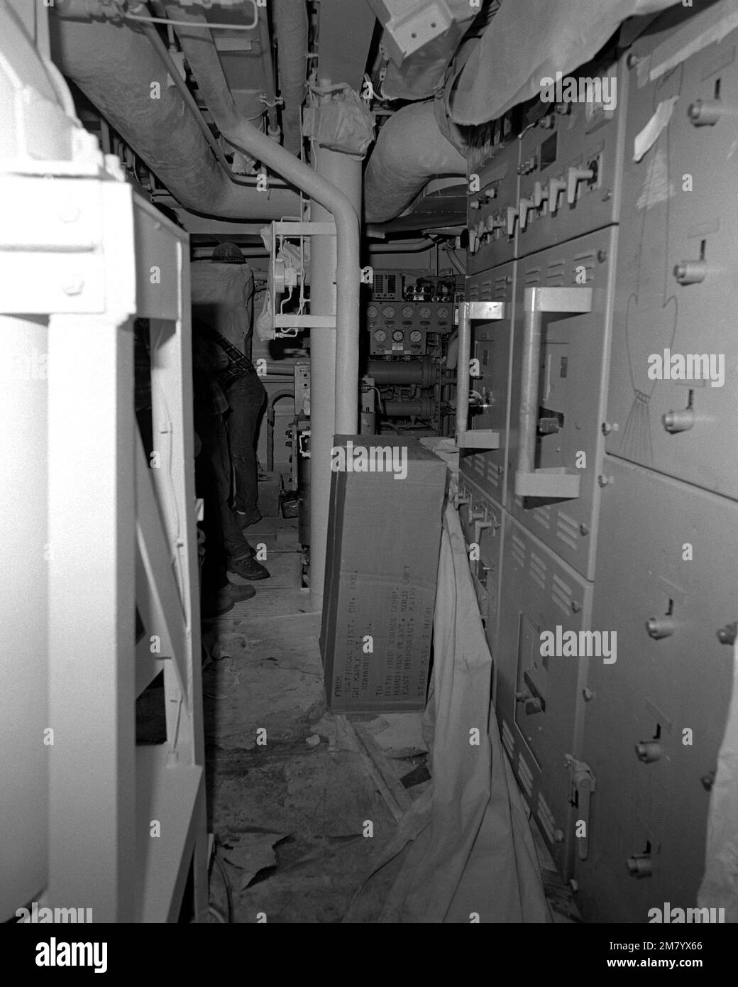 The upper level auxiliary machinery room No. 2 aboard the guided ...