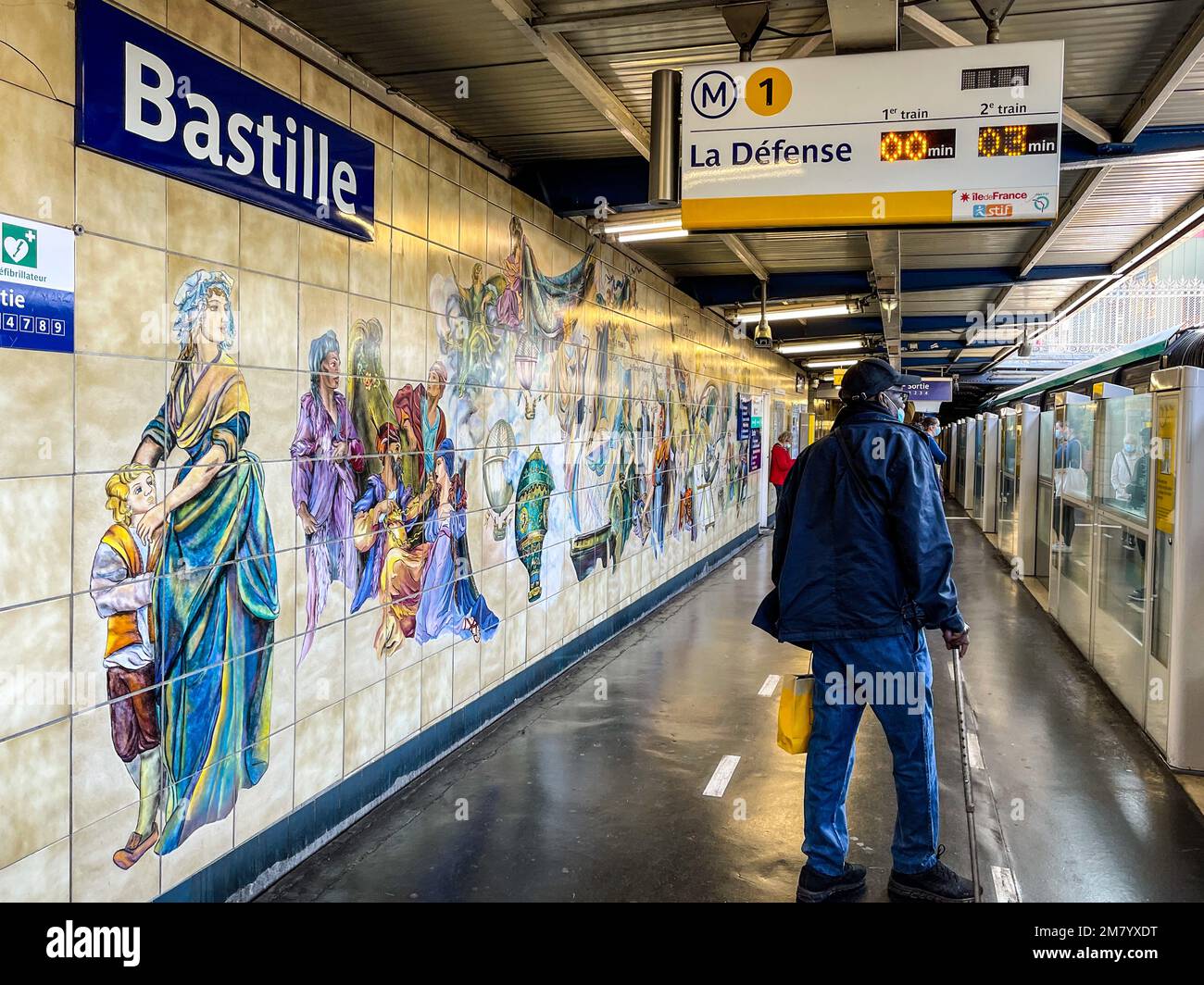 BASTILLE LINE 1 METRO STATION WITH COLORFUL MOSAICS REPRESENTING PEOPLE ...