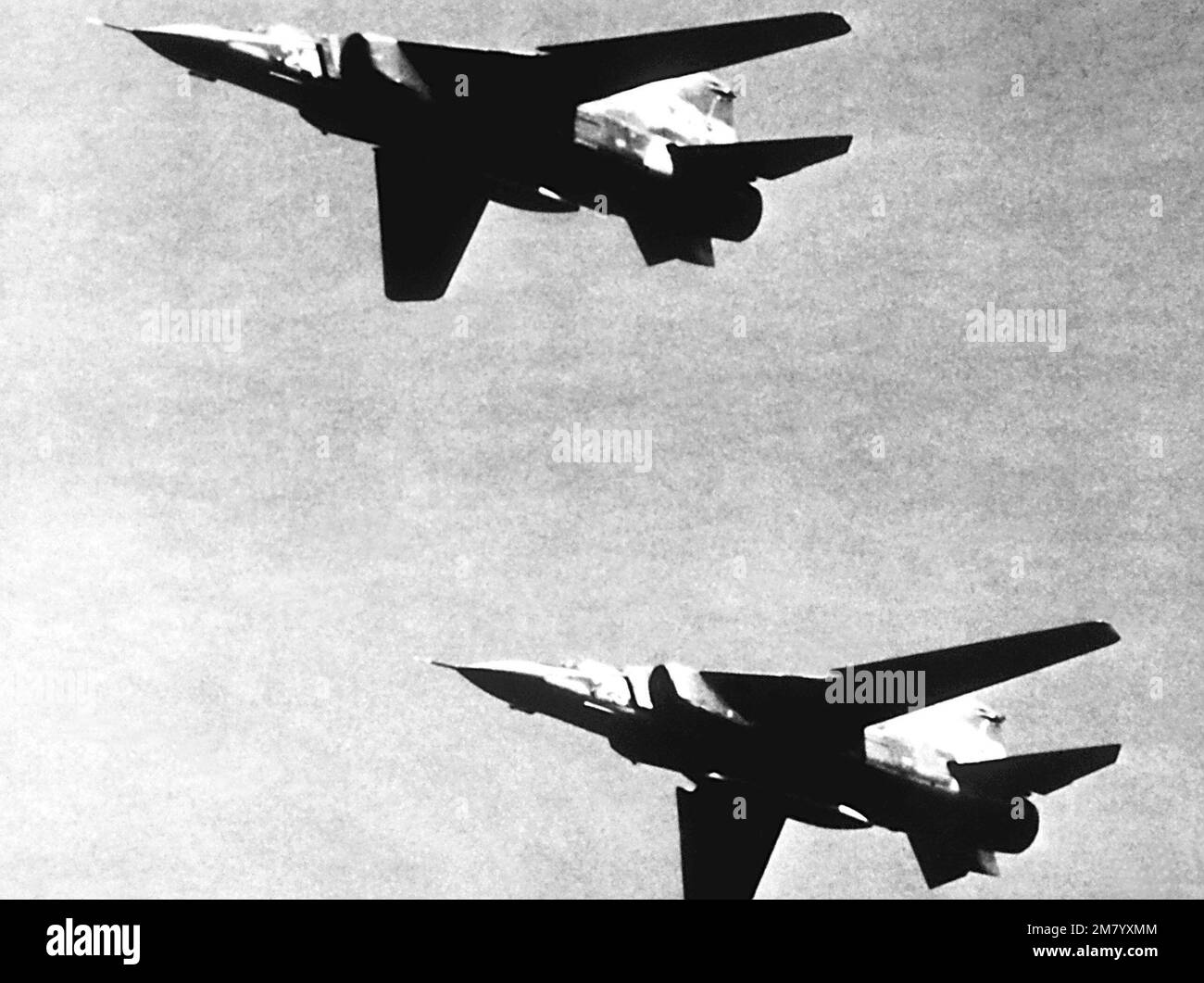 A view of two Soviet MiG-23 Flogger G aircraft. "Soviet Military Power ...