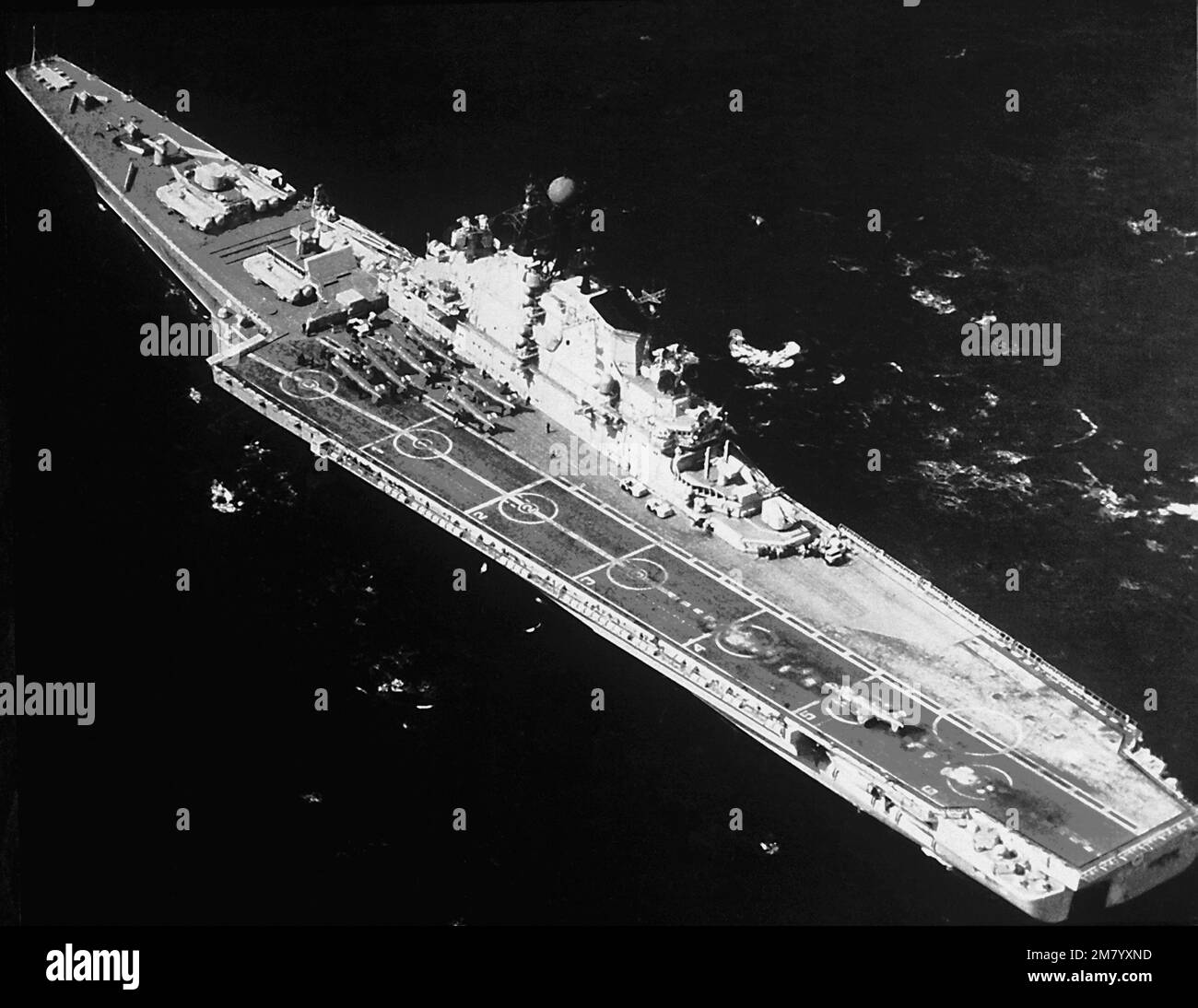Starboard beam view of the Soviet Kiev-class guided missile VSTOL ...