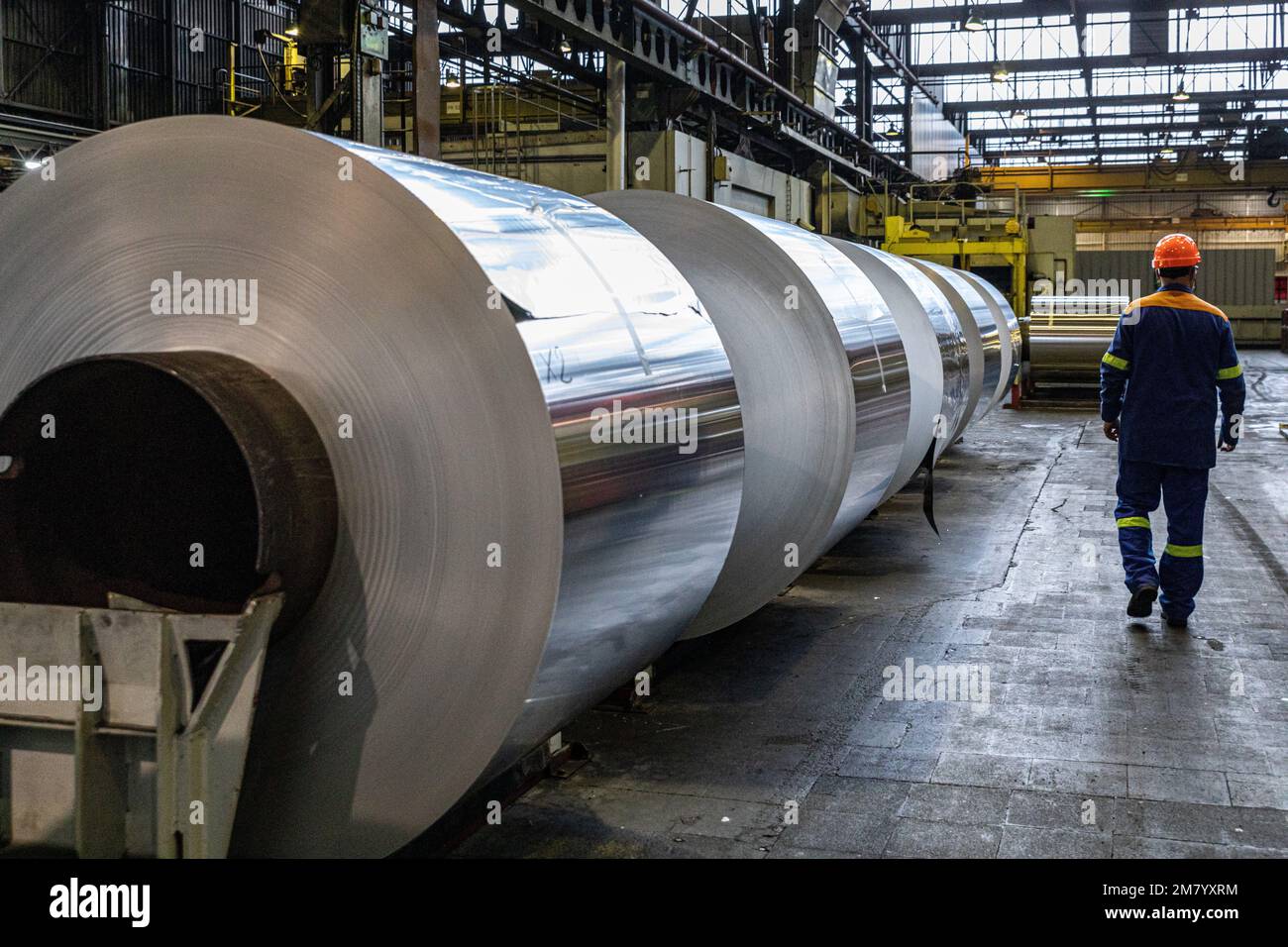 STORAGE OF SPOOLS OF ALUMINUM AWAITING FLATTENING, EUROFOIL FACTORY ...