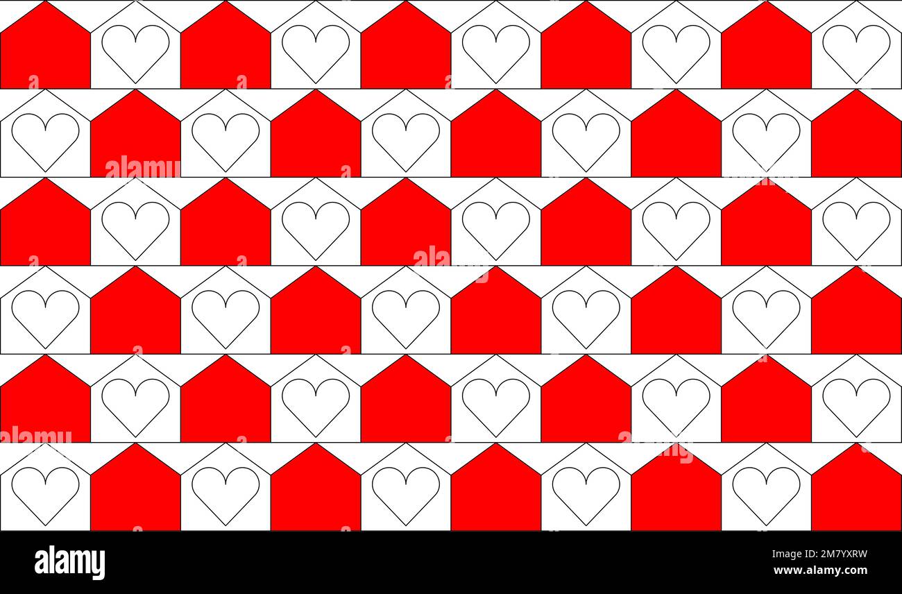 valentine's day house and red hearts, illustration in the shape of a ...