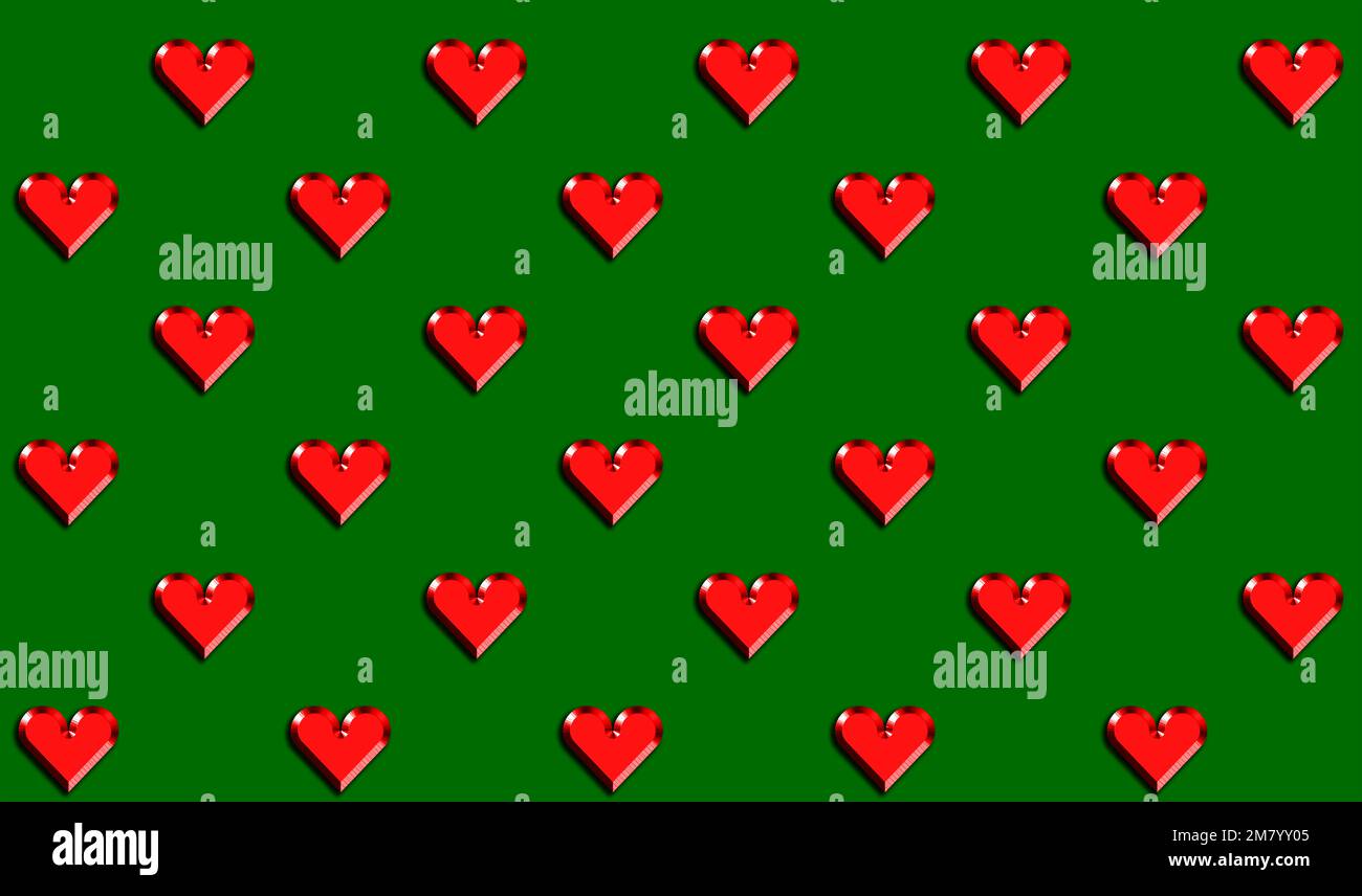 hearts in chessboard position on a green background, green enhances red ...
