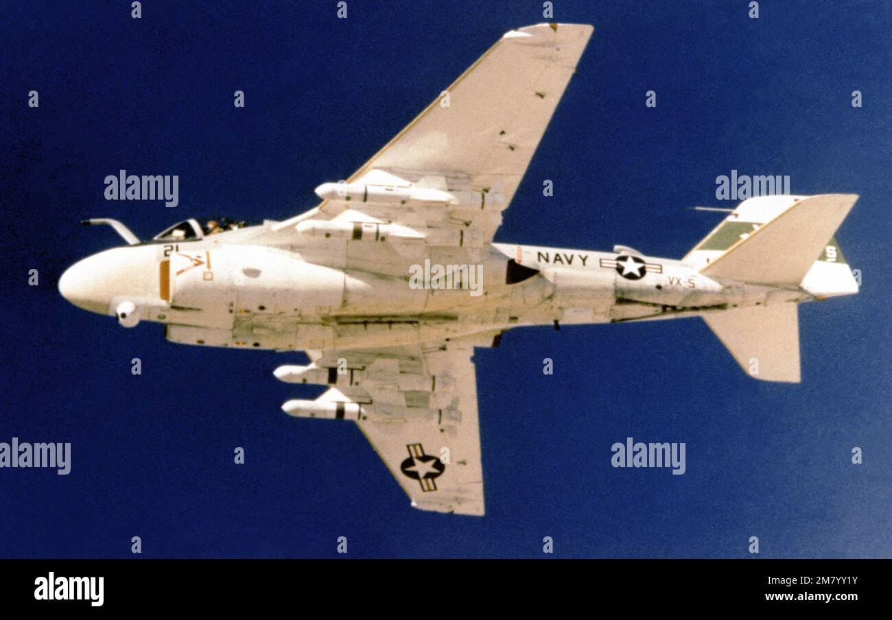 An underside view of an A-6A Intruder aircraft armed with four AGM-84 ...