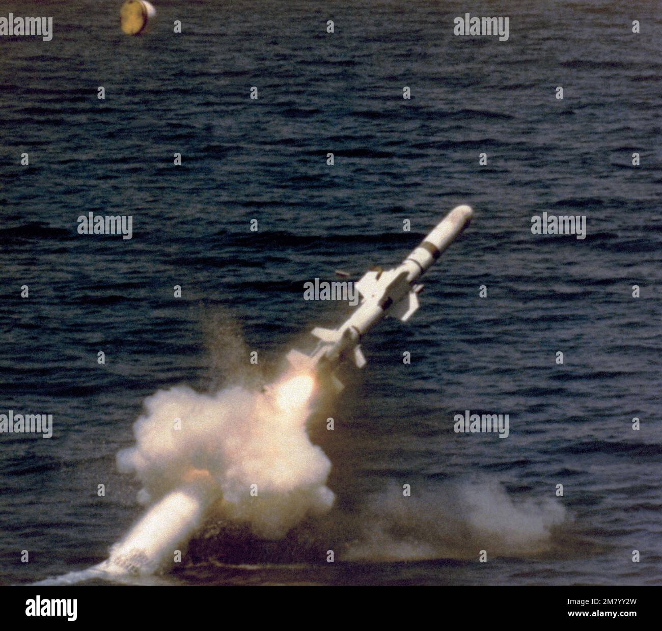 A view of an encapsulated RGM-84 surface-to-surface Harpoon missile ...
