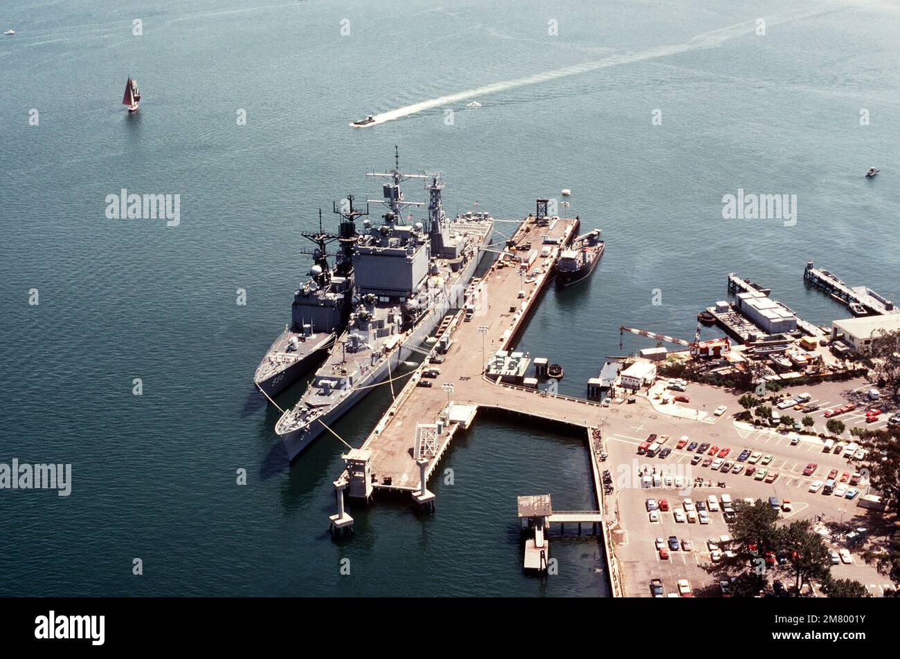 Aerial port bow view of the nuclear-powered guided missile cruiser USS ...