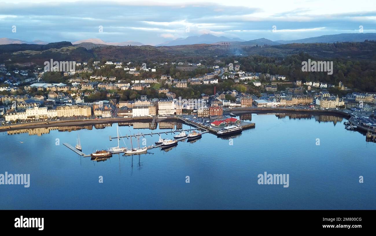 View of Oban Bay, Oban, Argyll Scotland with view of pontoons, McCaigs ...