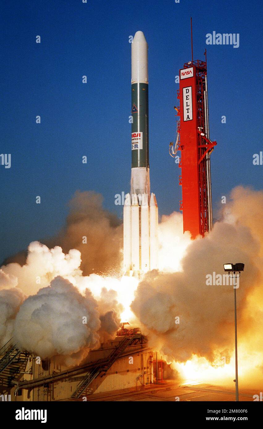 A Delta 167 launch vehicle, carrying the RCA Stacom IR, lifts off from ...