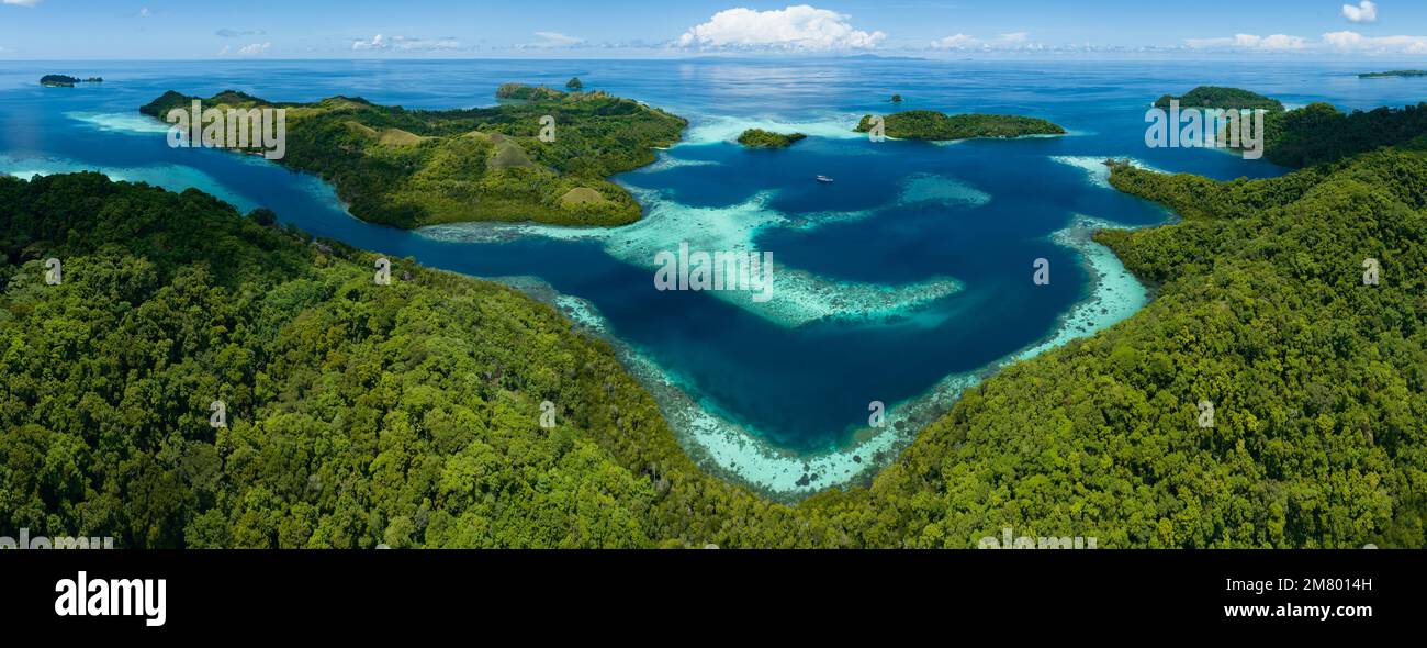 Extensive coral reefs fringe rainforest-covered islands in the Solomon ...