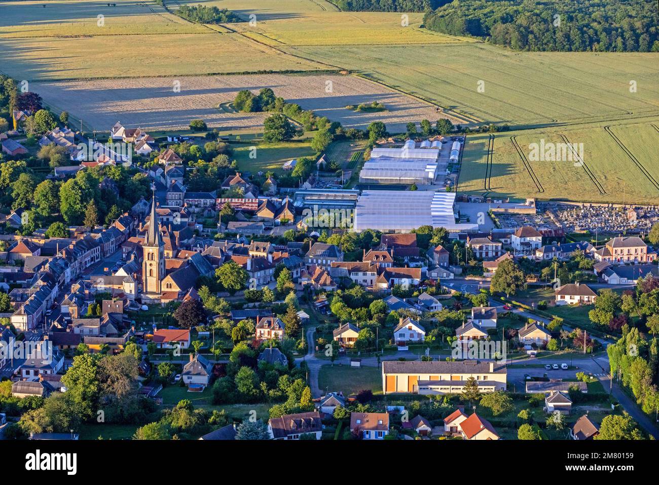 AERIAL VIEW OF THE VILLAGE OF BOURTH, EURE, NORMANDY, FRANCE Stock ...