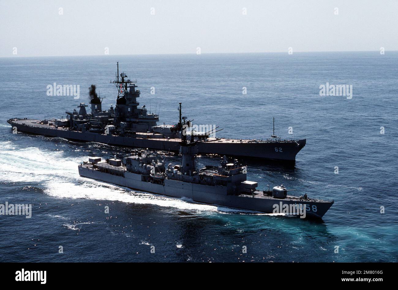 Aerial starboard view of the battleship USS NEW JERSEY (BB-62) (rear ...