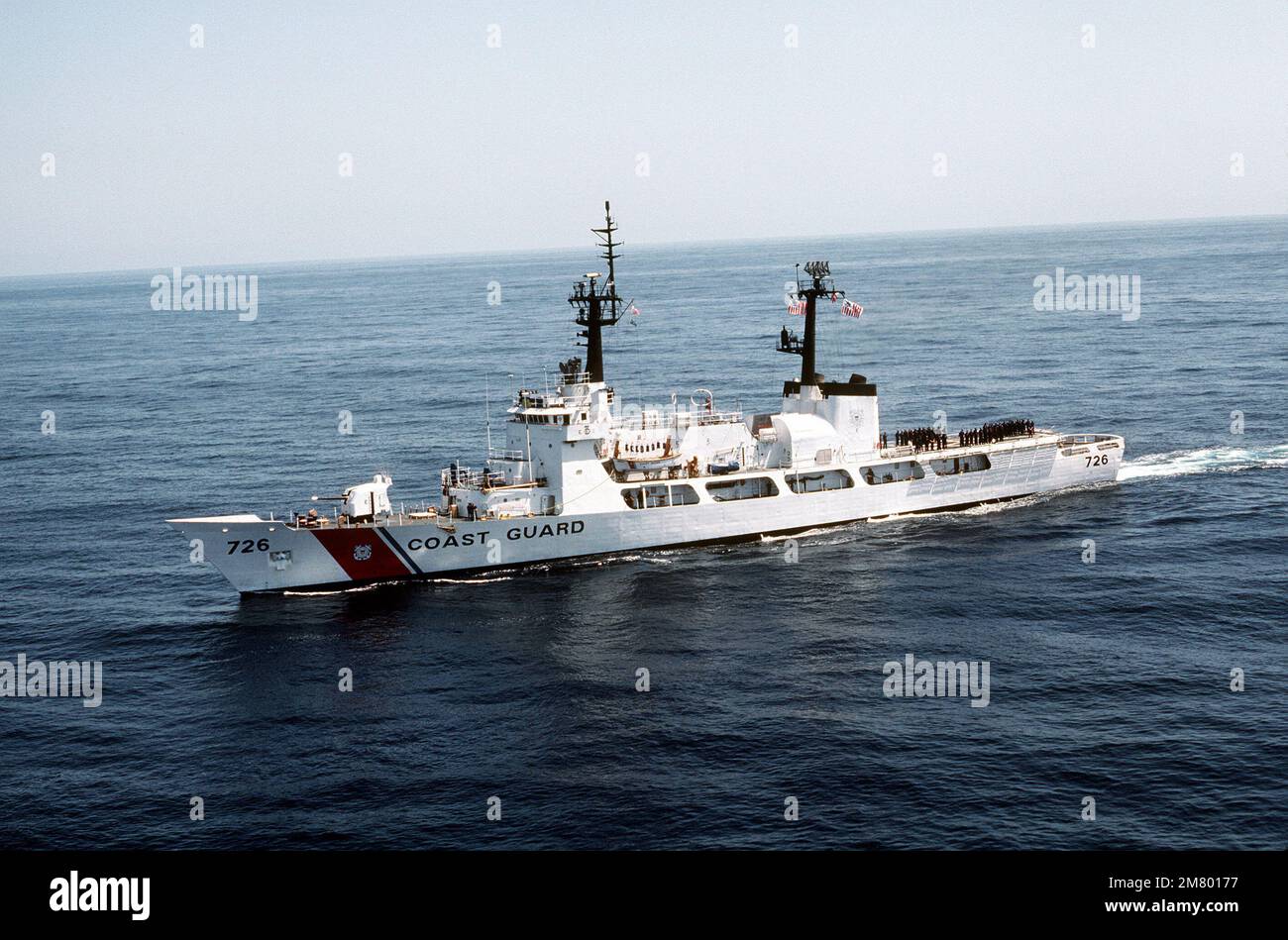 An aerial port bow view of the Coast Guard high endurance cutter ...