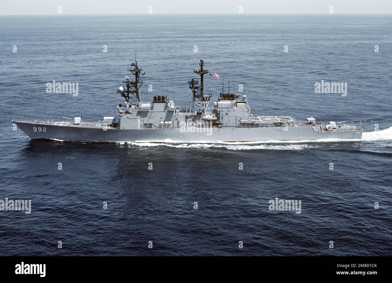 Aerial port beam view of the destroyer USS FLETCHER (DD-992) underway. Country: Pacific Ocean ...