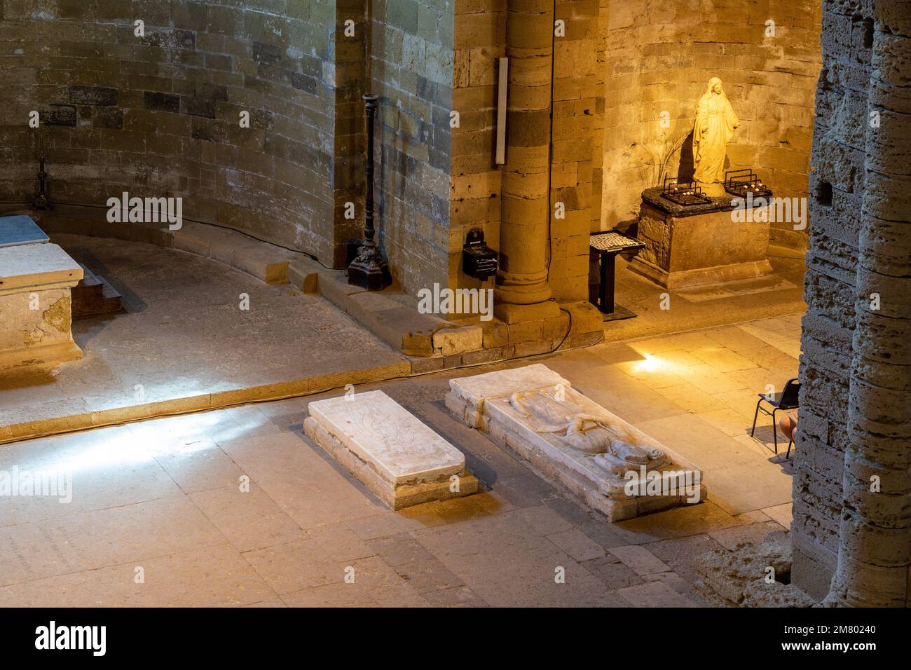 INSIDE THE CATHEDRAL OF MAGUELONE, RESTORED ISLAND CHURCH, VILLENEUVE ...