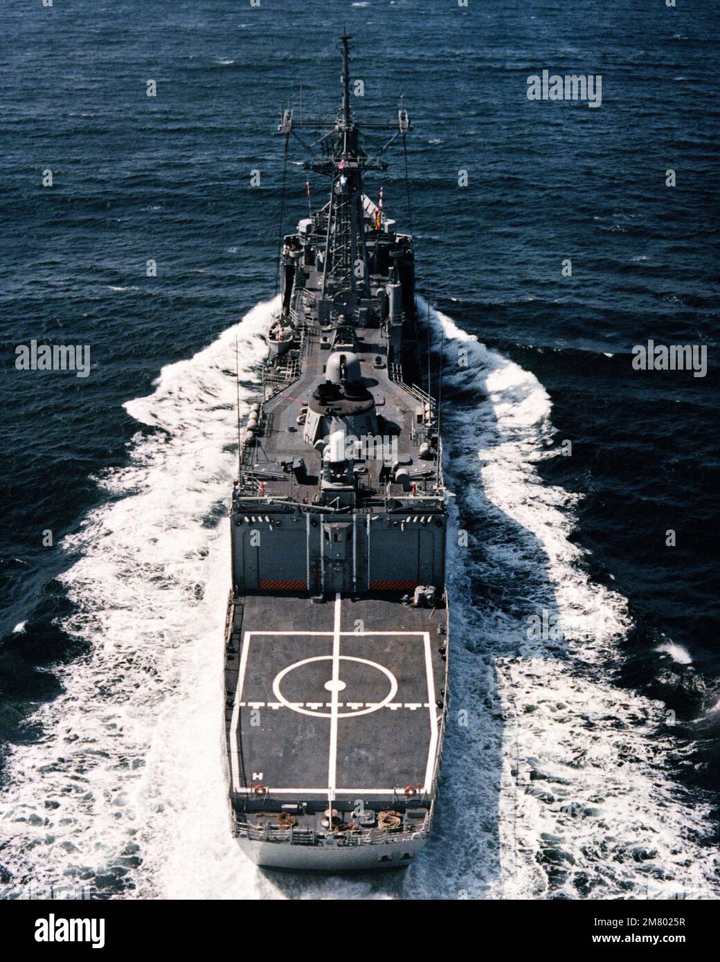 An aerial stern view of the guided missile frigate CROMMELIN (FFG 37 ...