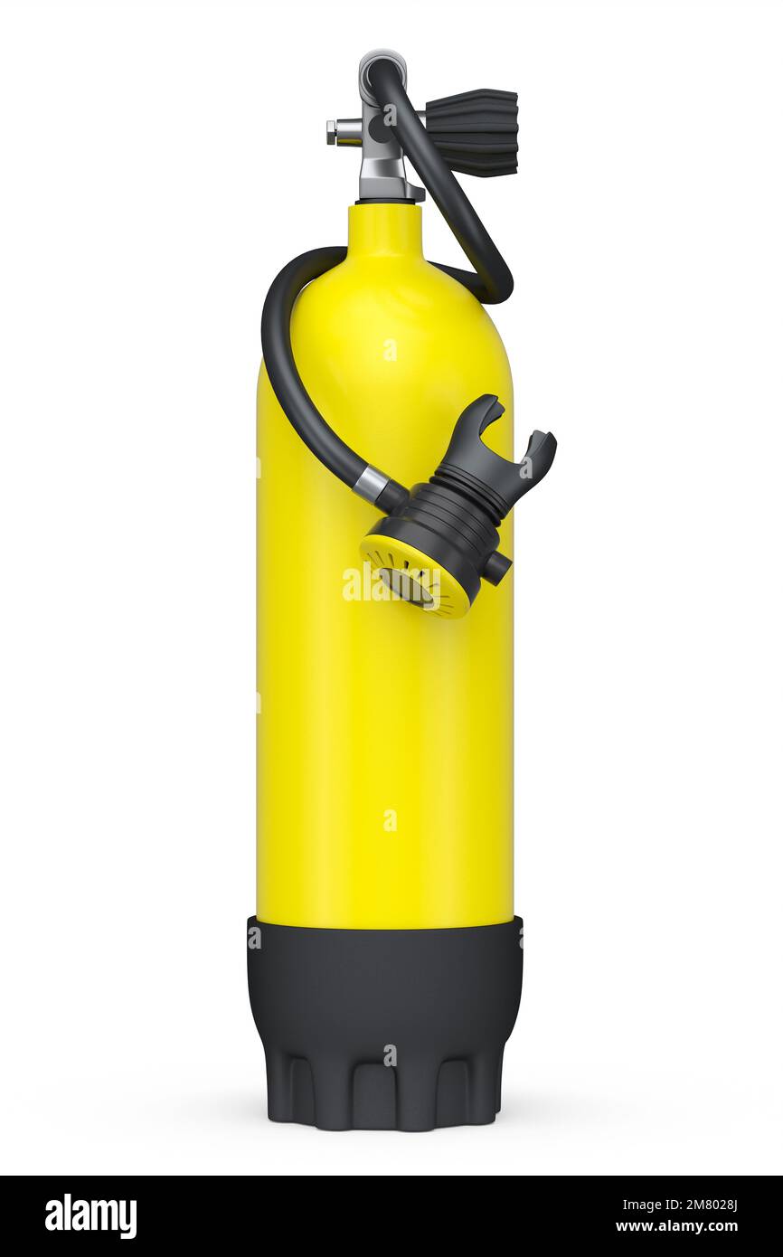 Yellow diving tank full oxygen for snorkeling isolated on a white ...
