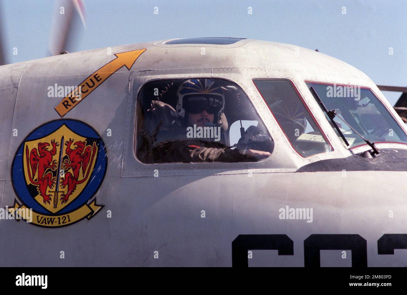 The pilot of an Airborne Early Warning Squadron 121 (VAW-121) E-2C ...