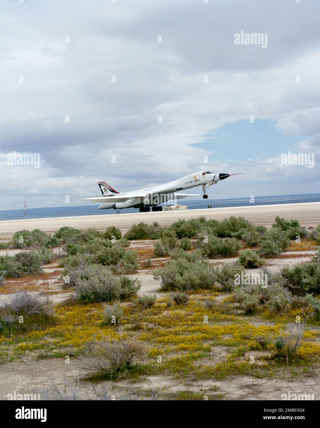 A right front view of the B-1B bomber testbed aircraft (originally the ...