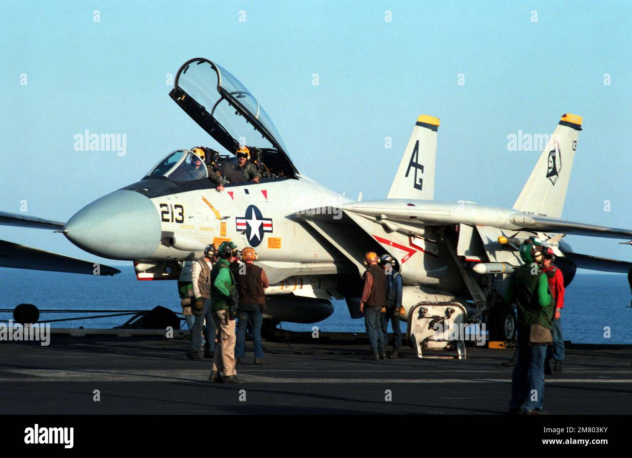 Squadron maintenance personnel perform a preflight check on a Fighter ...
