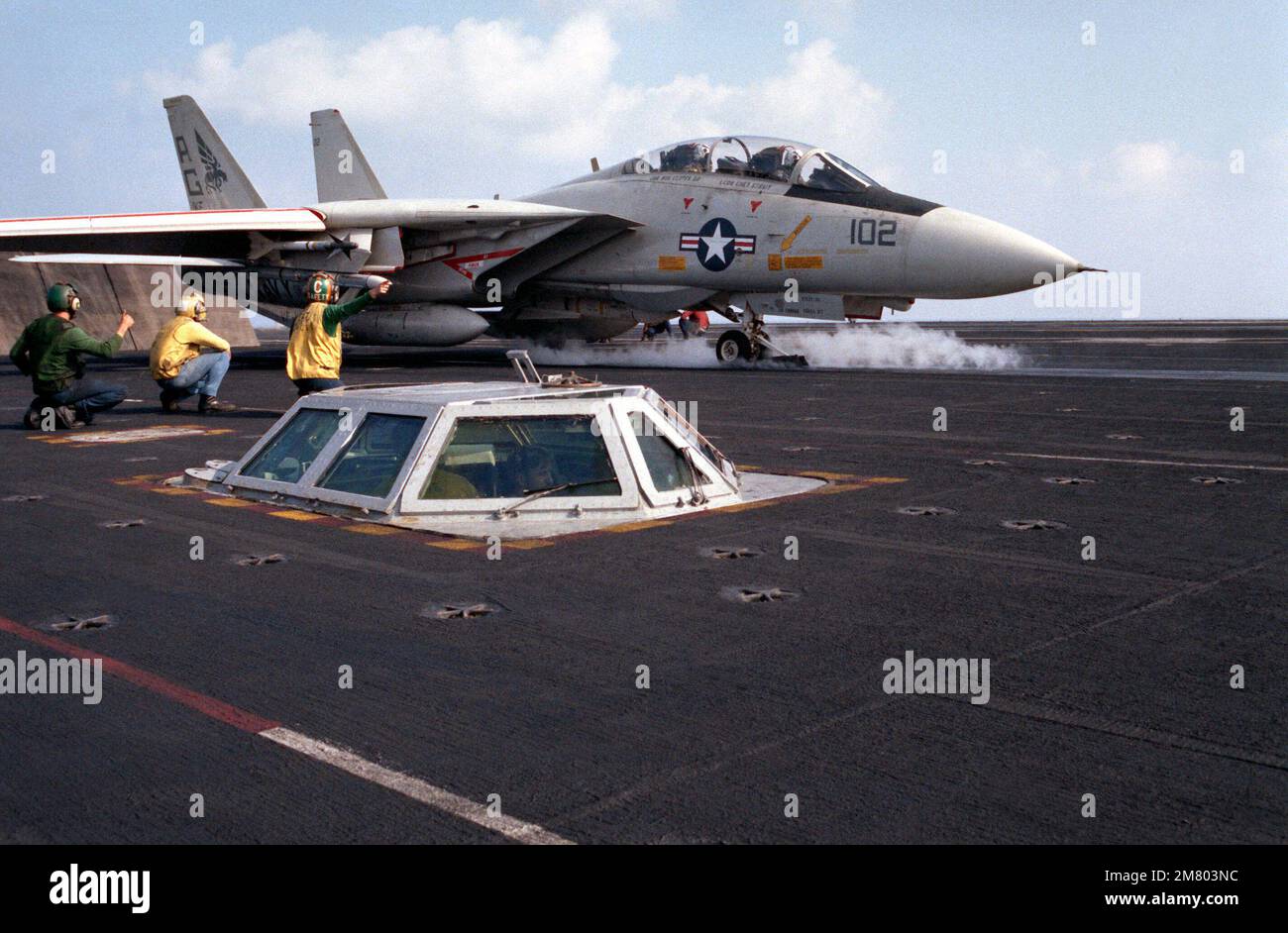 A Fighter Squadron 143 (VF-143) F-14A Tomcat aircraft is ready for ...
