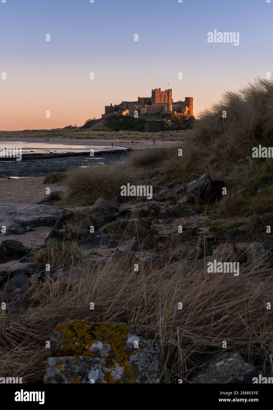 Bamburgh beach at sunset, UK Stock Photo - Alamy