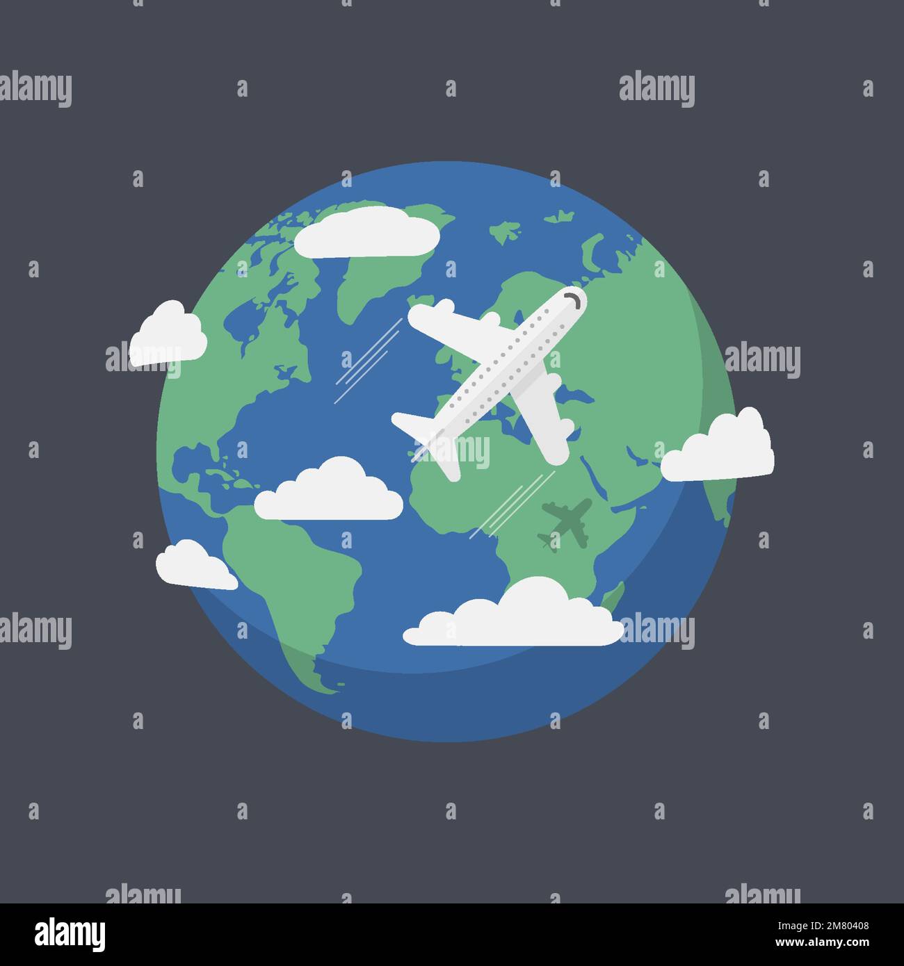 Planes flying around planet Earth isolated on white background. Vector ...