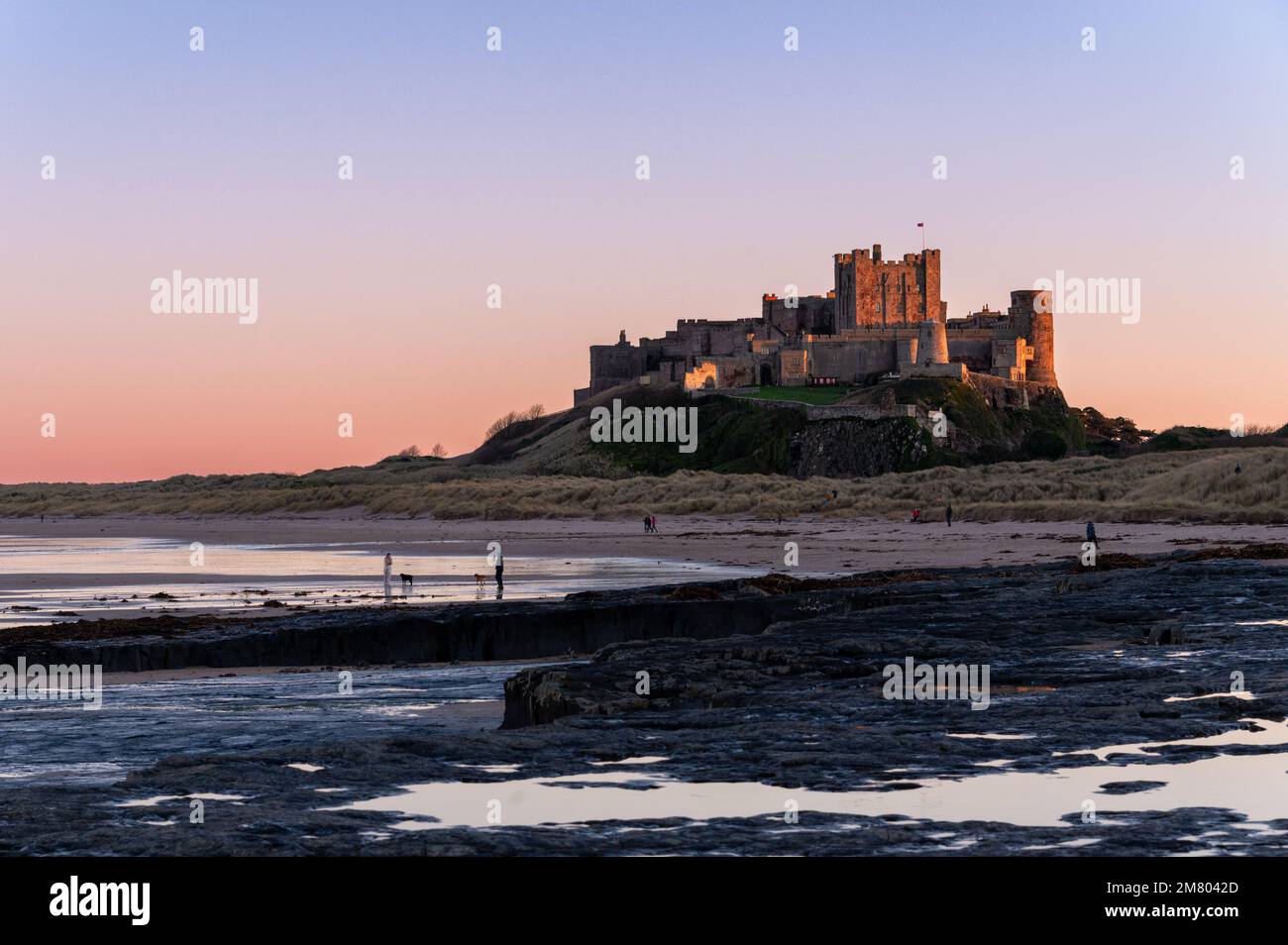 Bamburgh beach at sunset, UK Stock Photo - Alamy