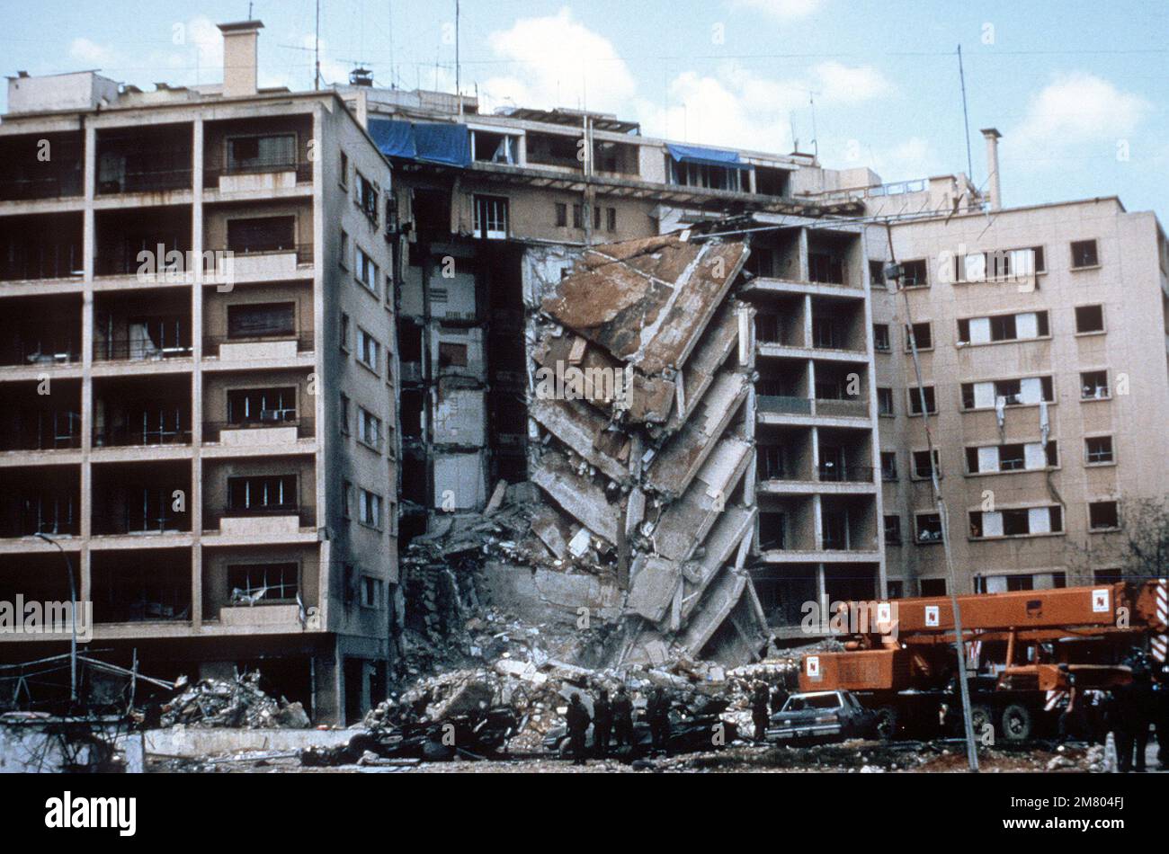 A view of damages to the U.S. Embassy caused by a terrorist bomb attack ...