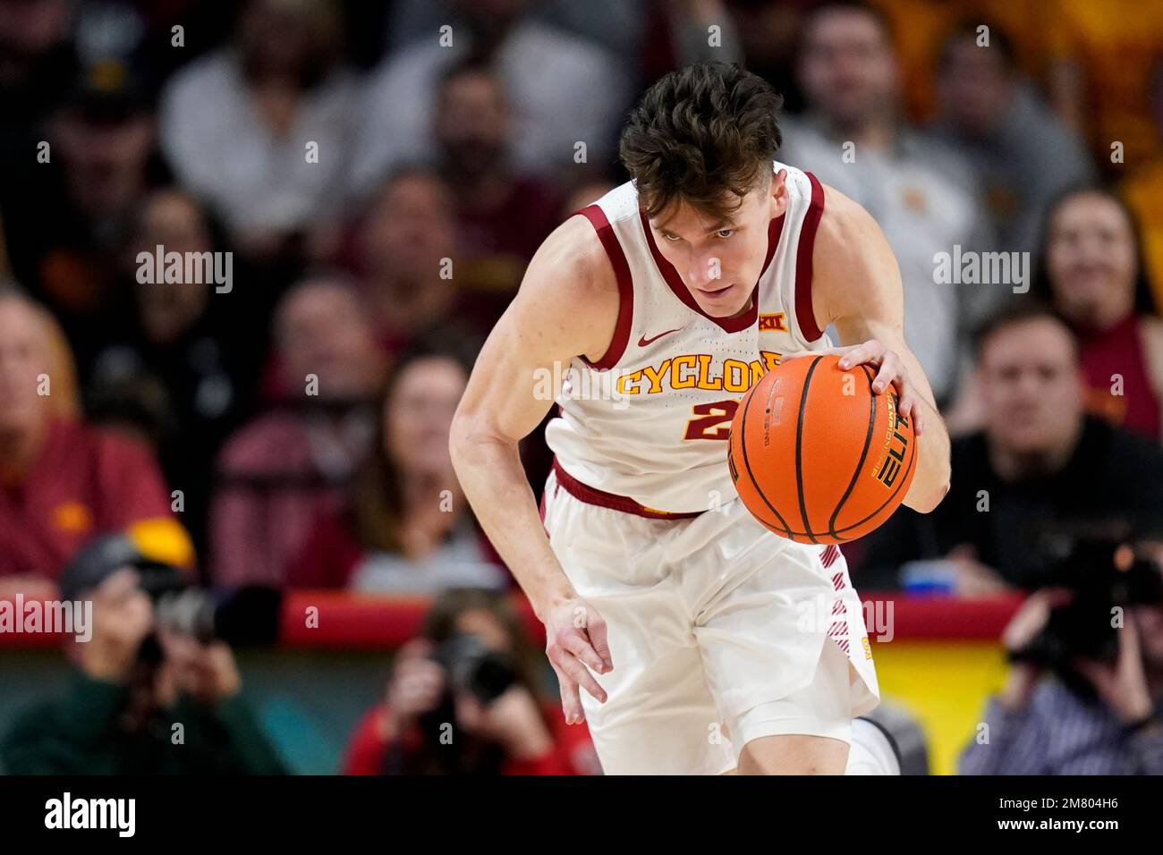 Iowa State guard Caleb Grill drives up court during the first half of ...