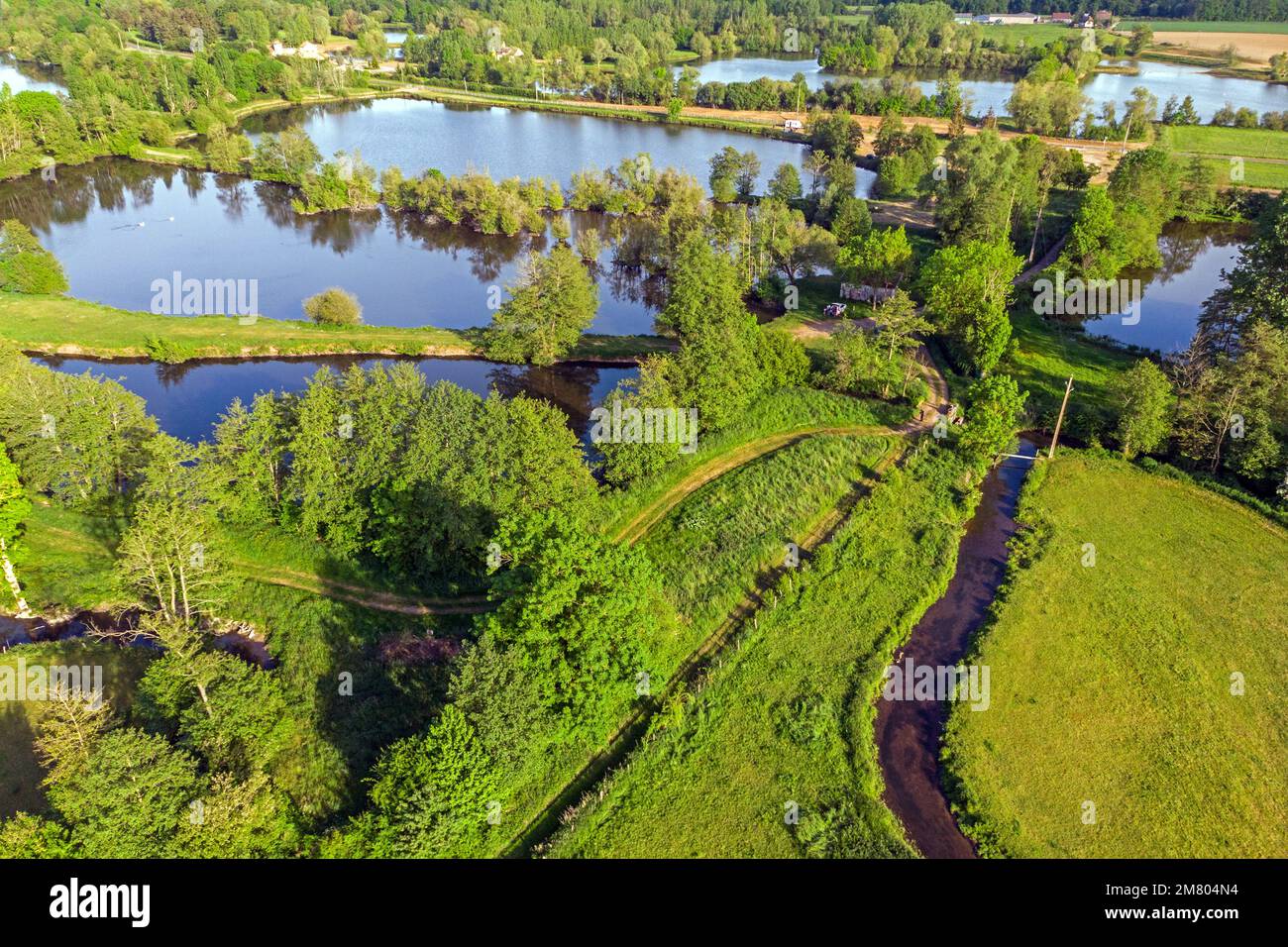 AERIAL VIEW OF THE ITON RIVER SUPPLYING THE FISHING PONDS, CINTRAY ...
