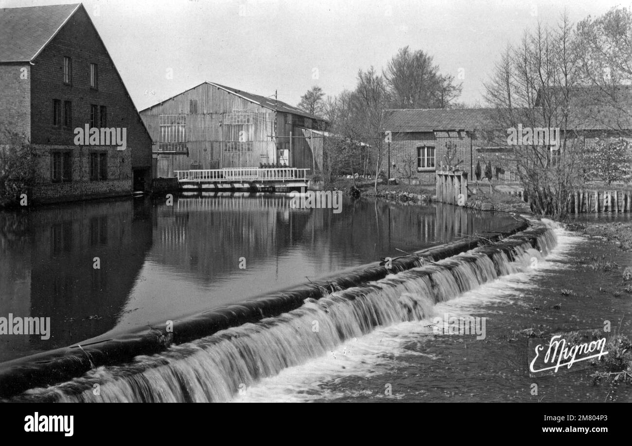 RIVER CASCADE IN FRONT OF THE SAWMILL, VALLEY OF THE RISLE, EURE ...
