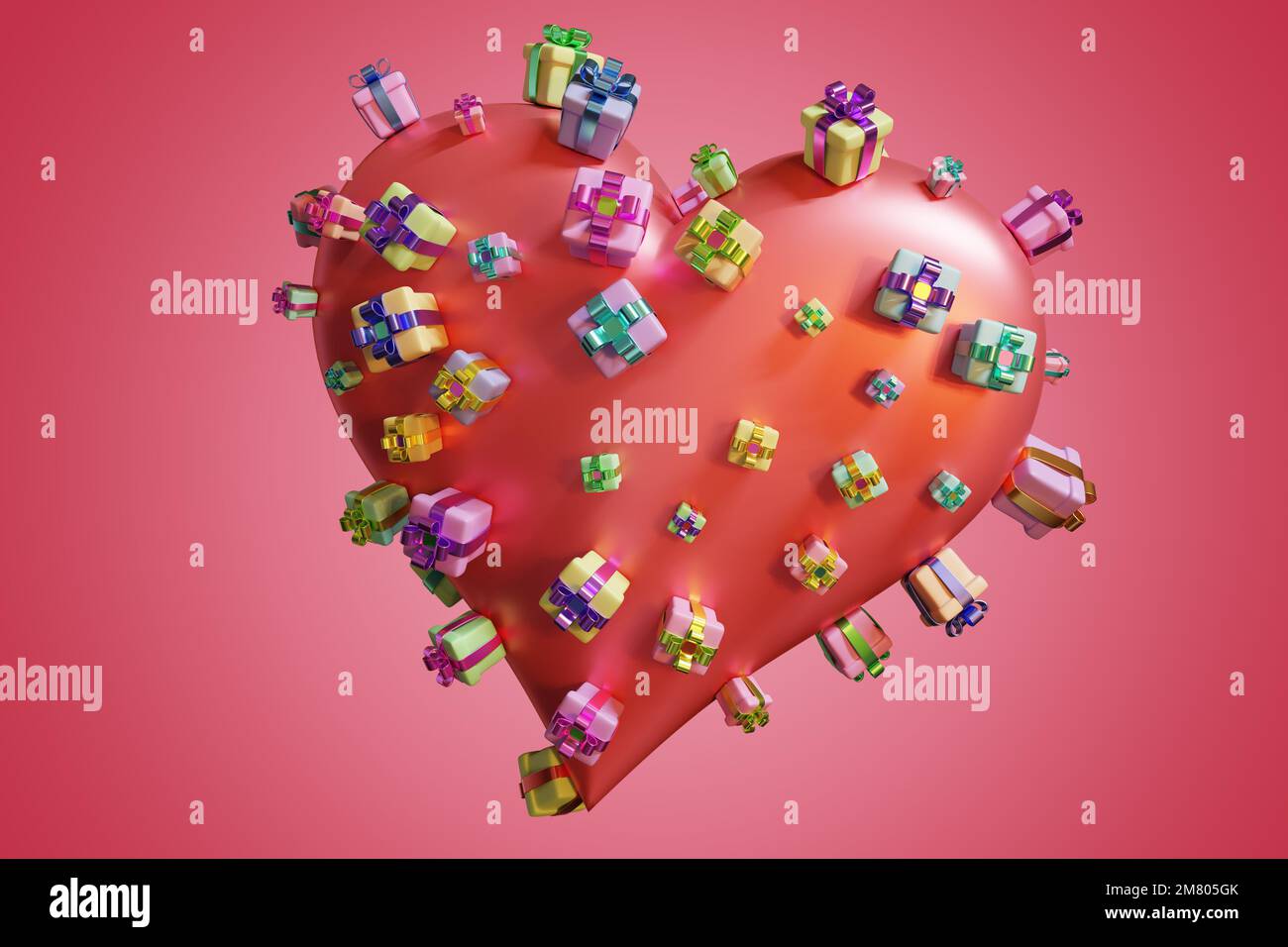 Valentine's Day. Red heart in gifts. 3D rendering Stock Photo - Alamy