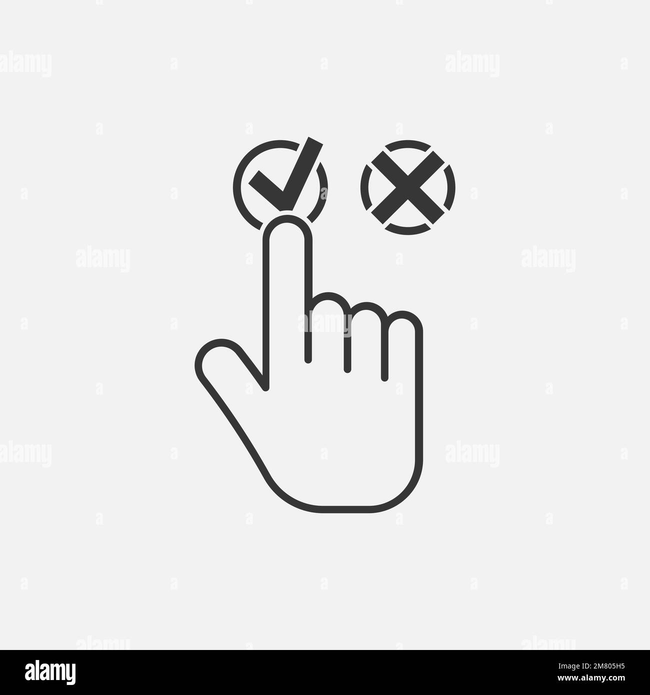 Hand pushing button with checkmark. icon isolated on white background ...