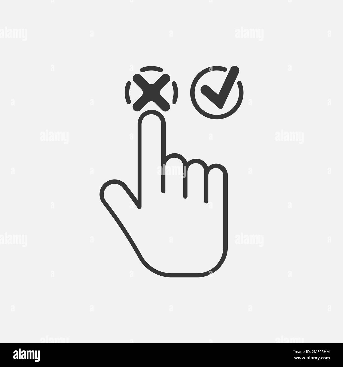 Hand pushing button with checkmark. icon isolated on white background ...