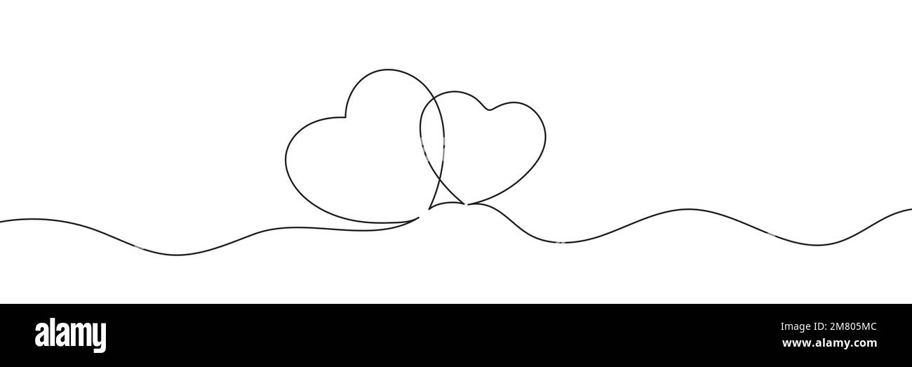 Two hearts continuous line art Black and White Stock Photos & Images ...