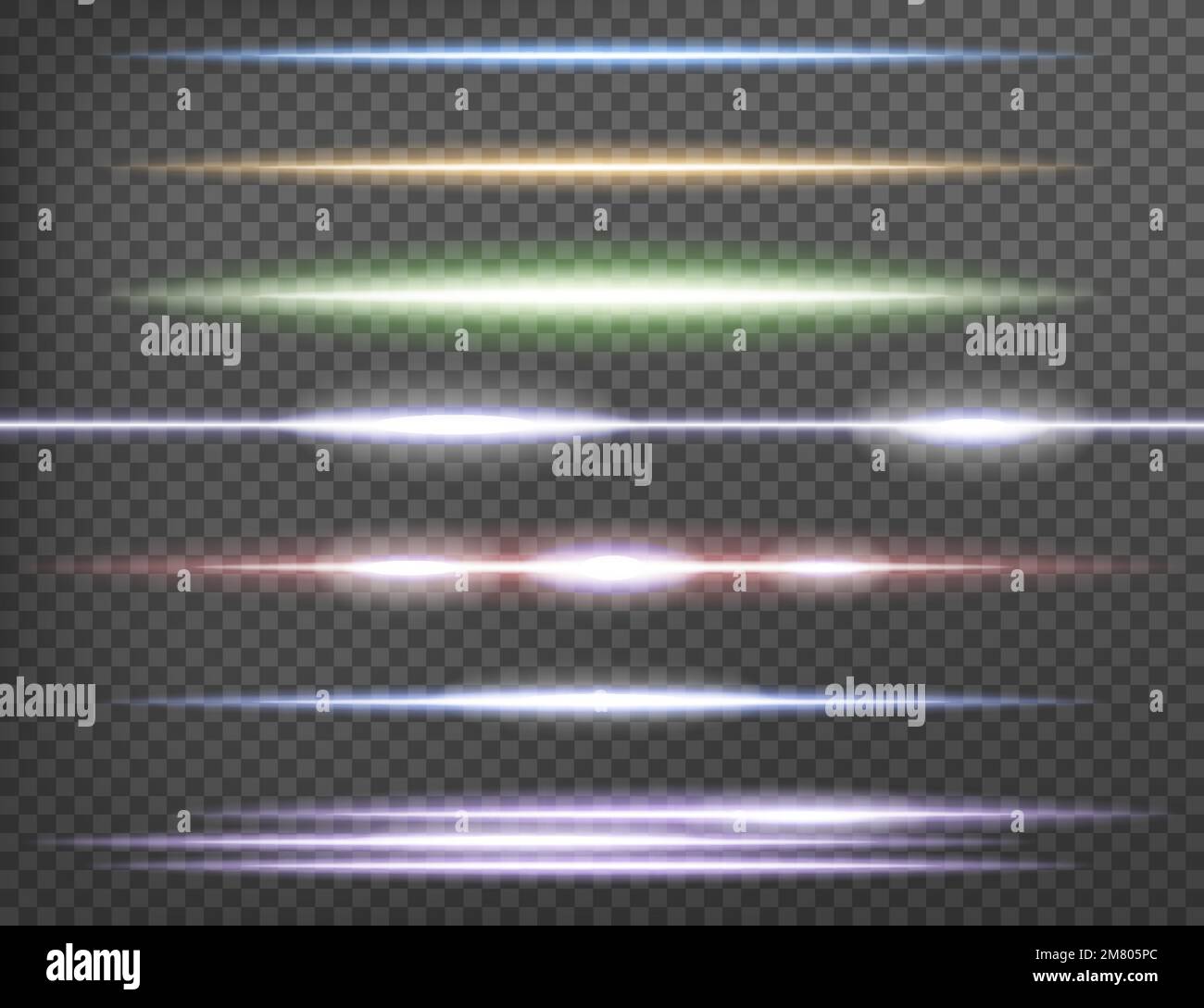 Horizontal lens flares pack. Laser beams, horizontal light rays ...