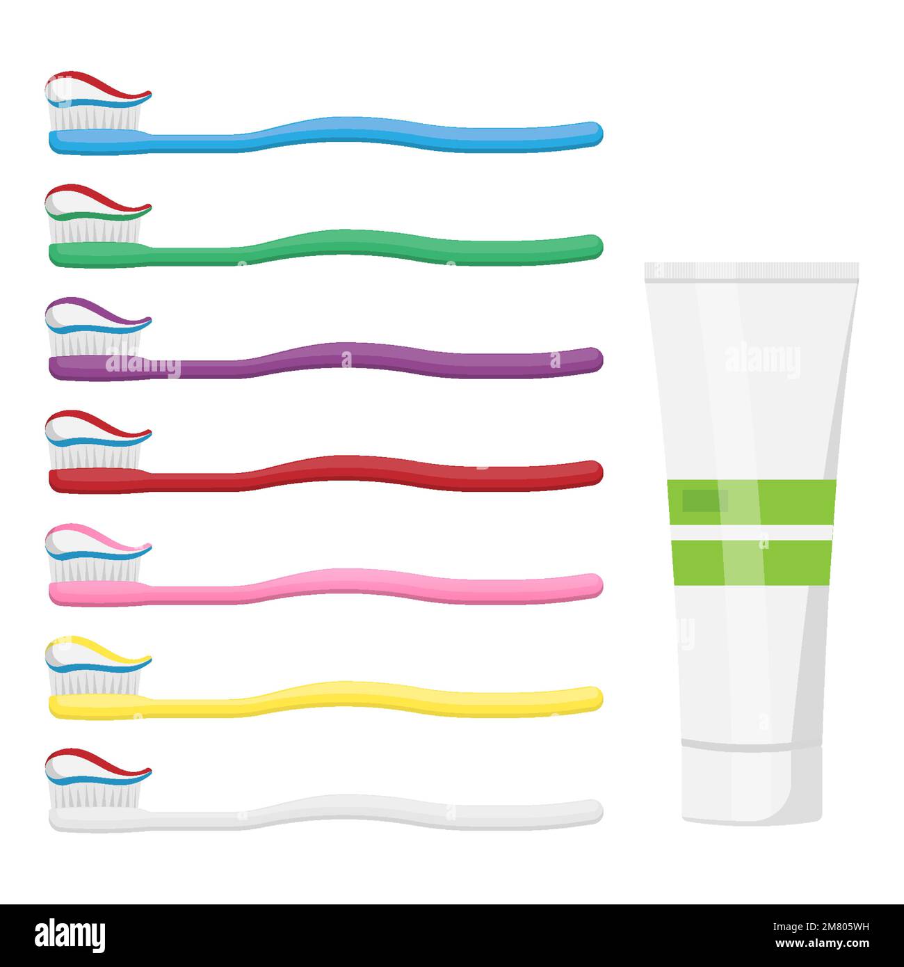 Set of toothbrush with toothpaste isolated on white background. Vector ...