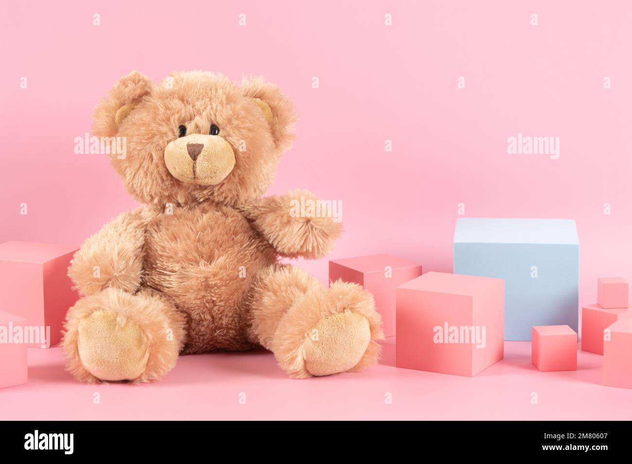 Baby kid toys background. Blue empty rectangle podium platform stand ...