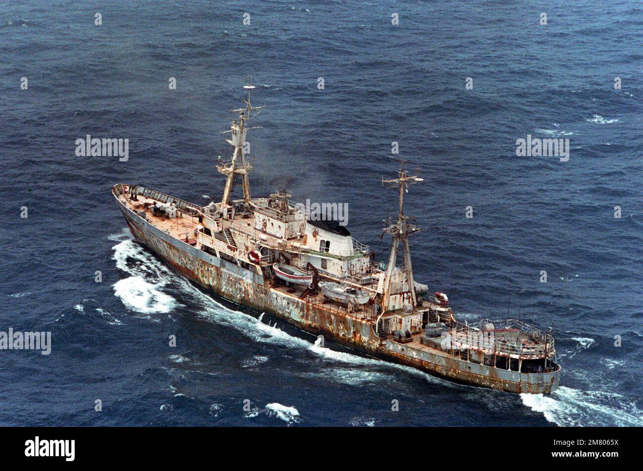 An aerial starboard port quarter view of a Soviet intelligence ...