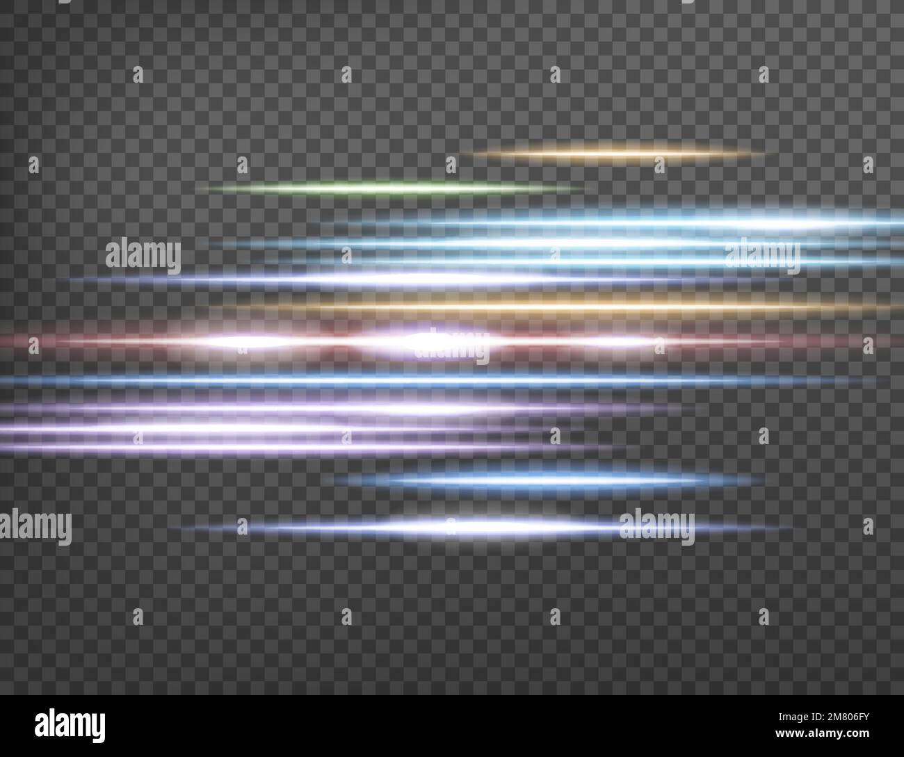 Horizontal lens flares pack. Laser beams, horizontal light rays ...
