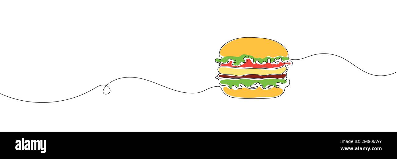 One continuous line drawing of a hamburger. Hamburger from one ...