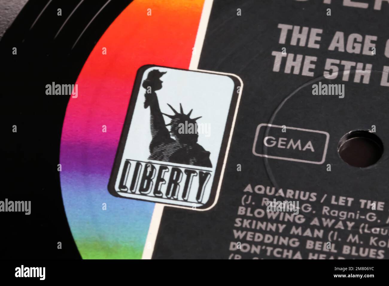 Viersen, Germany - November 9. 2022: Closeup of isolated vinyl record ...