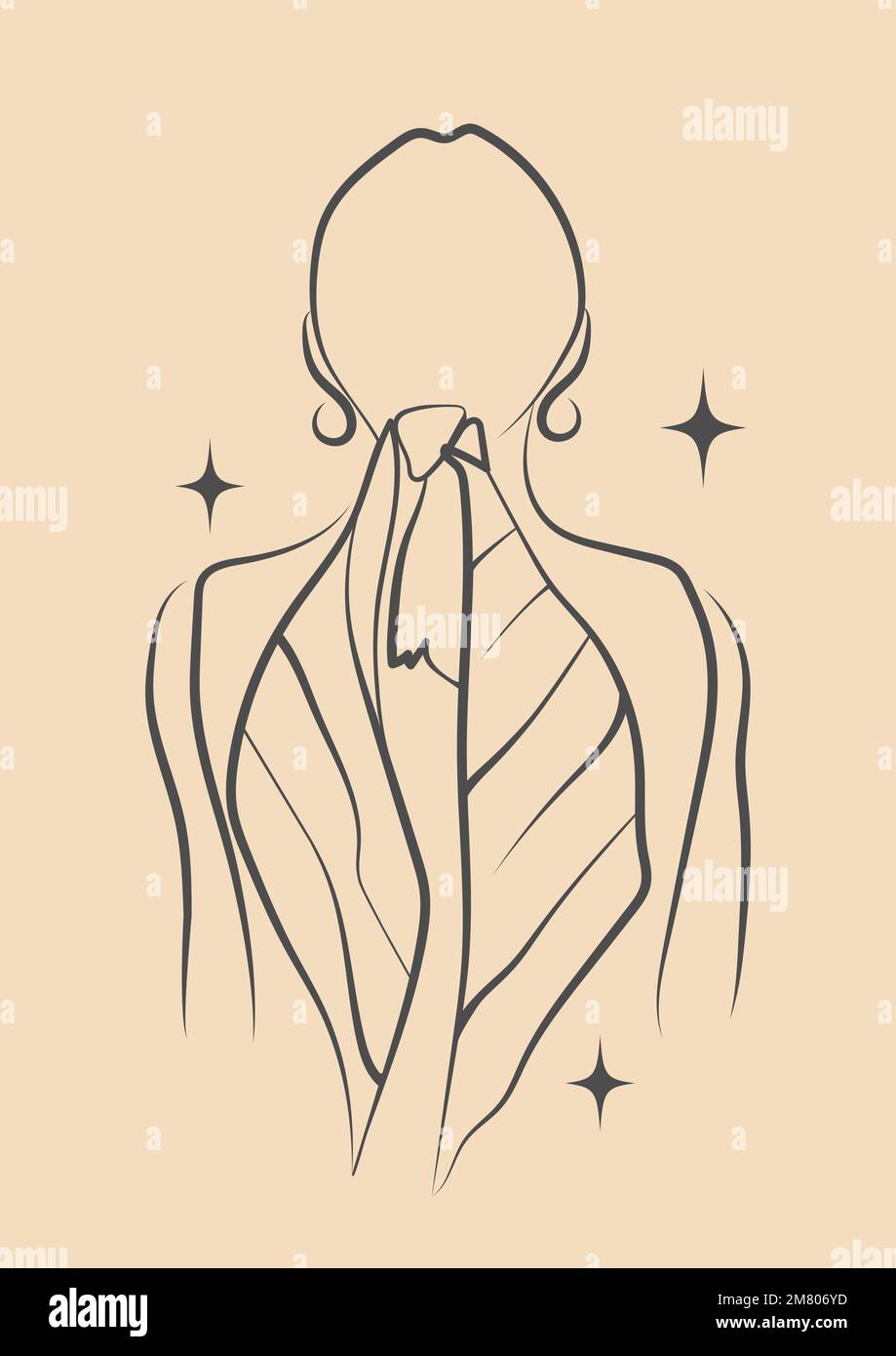 Woman back view line square art drawing. Drawing with one continuous ...