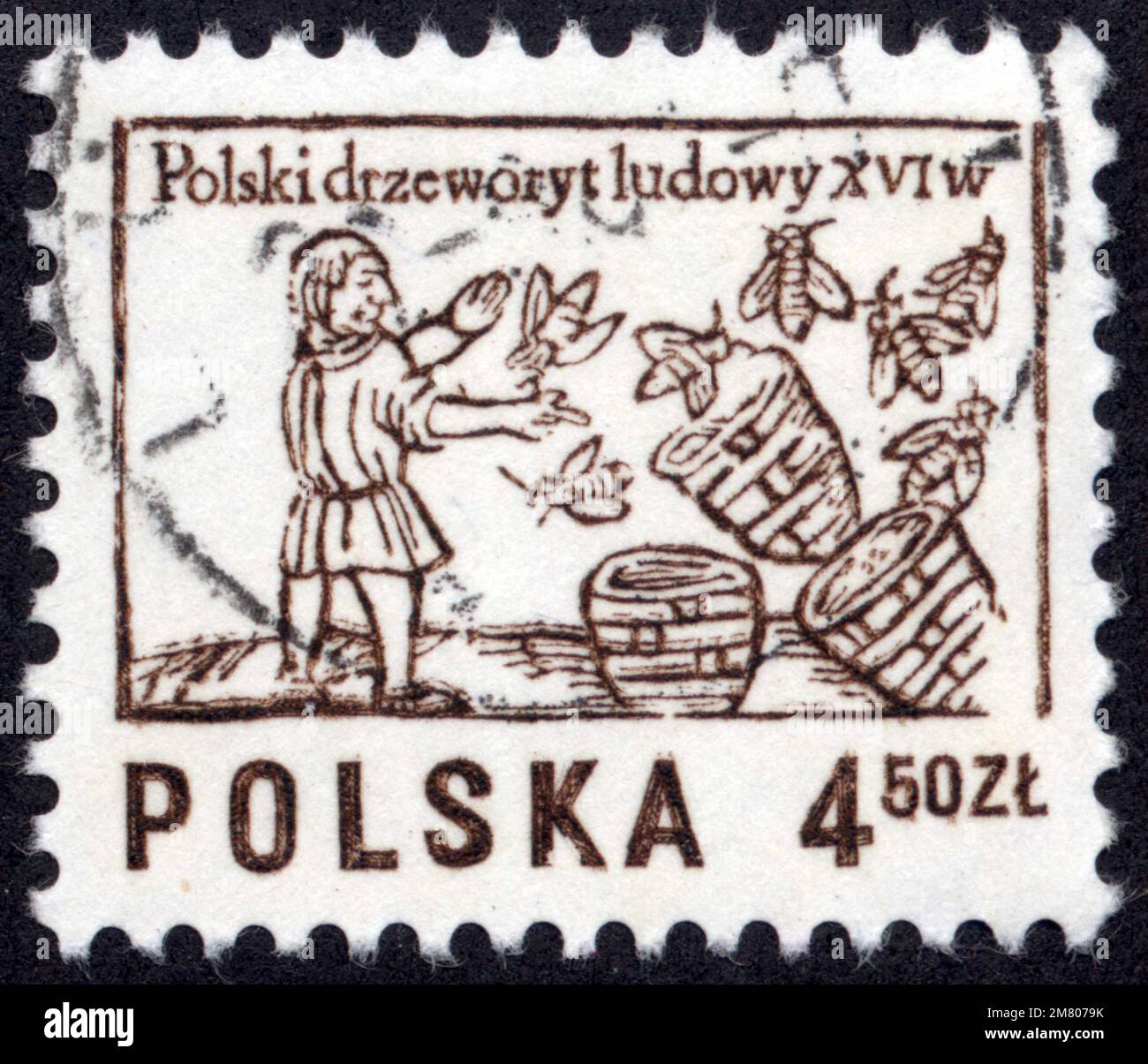 TIMBRE OBLITÉRÉ POLSKI DRZEWORYT LUDOWY XVI W. POLSKA. 4,50 ZL Stock Photo - Alamy