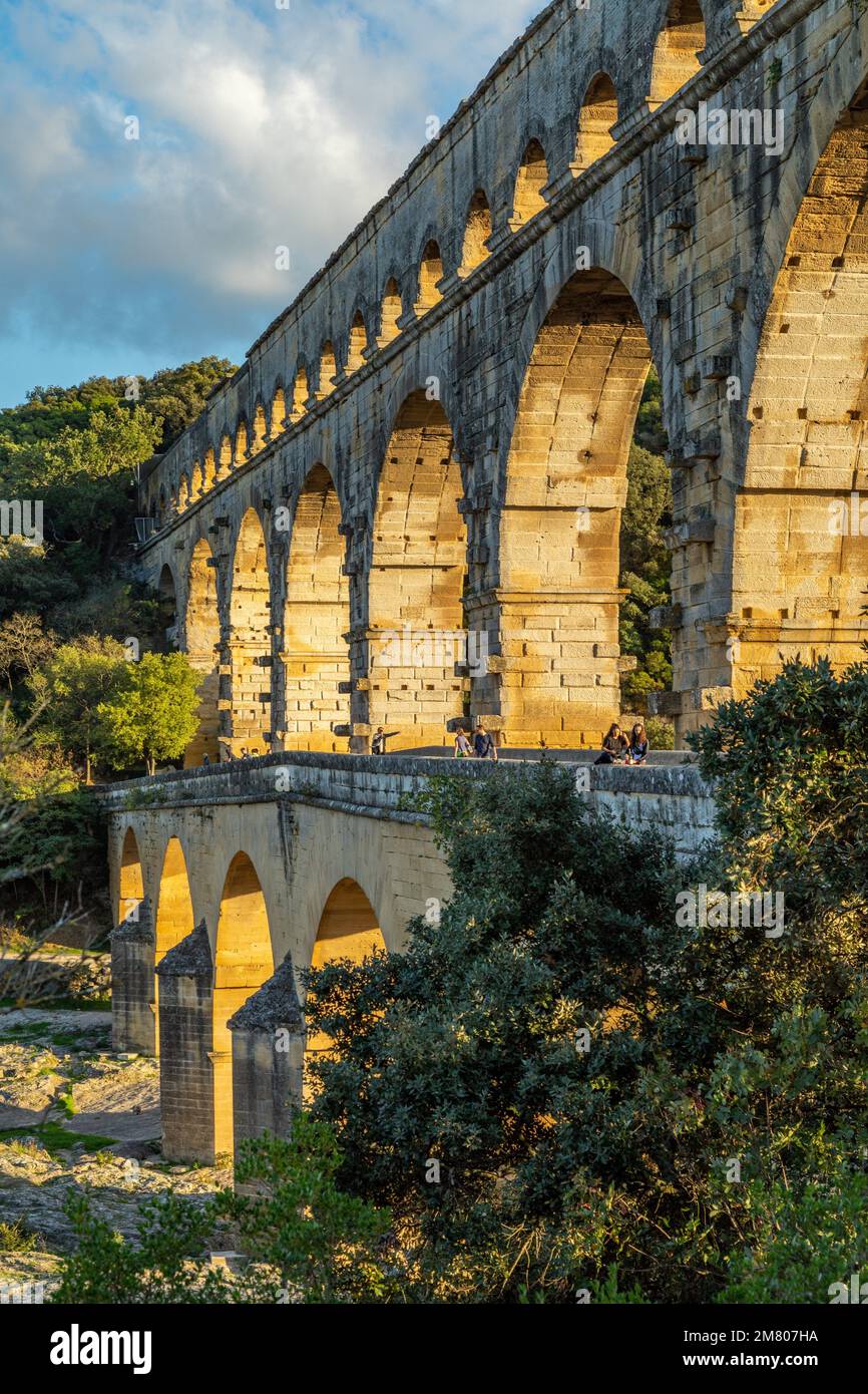 THE THREE-LEVELED PONT DU GARD, OLD ROMAN AQUEDUCT THAT CROSSES THE ...