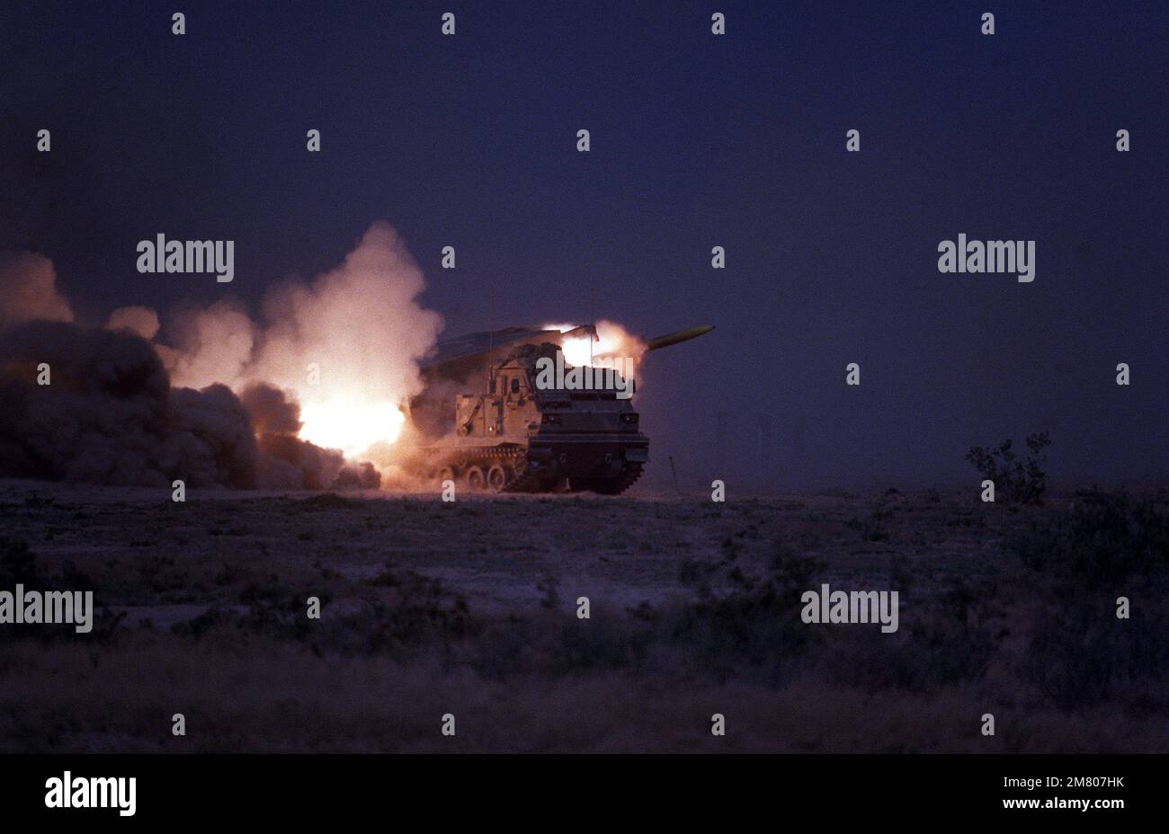 A Multiple Launch Rocket System (MLRS) rocket is fired from a Self ...