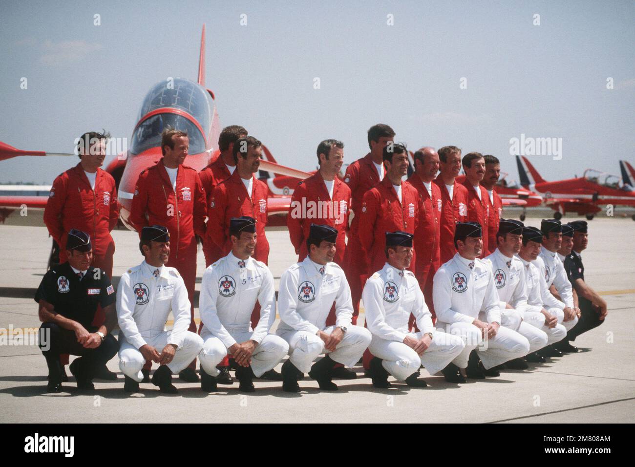 The Royal Air Force Red Arrows flight demonstration team (standing) and ...