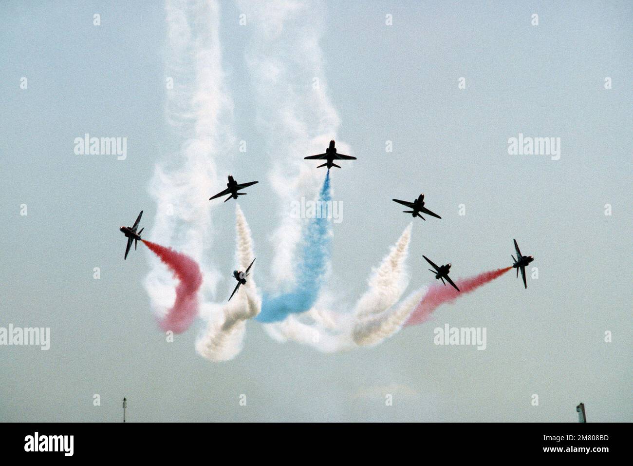 Seven Royal Air Force, BAe Hawk aircraft part of the RAF Red Arrows ...