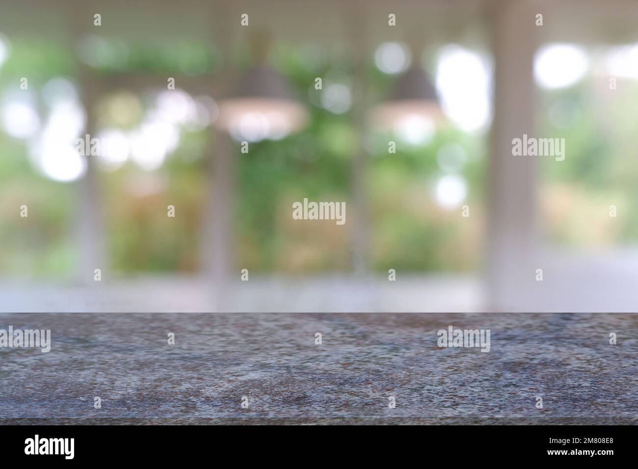 Empty wooden table in front of abstract blurred Cafe, restaurant at ...